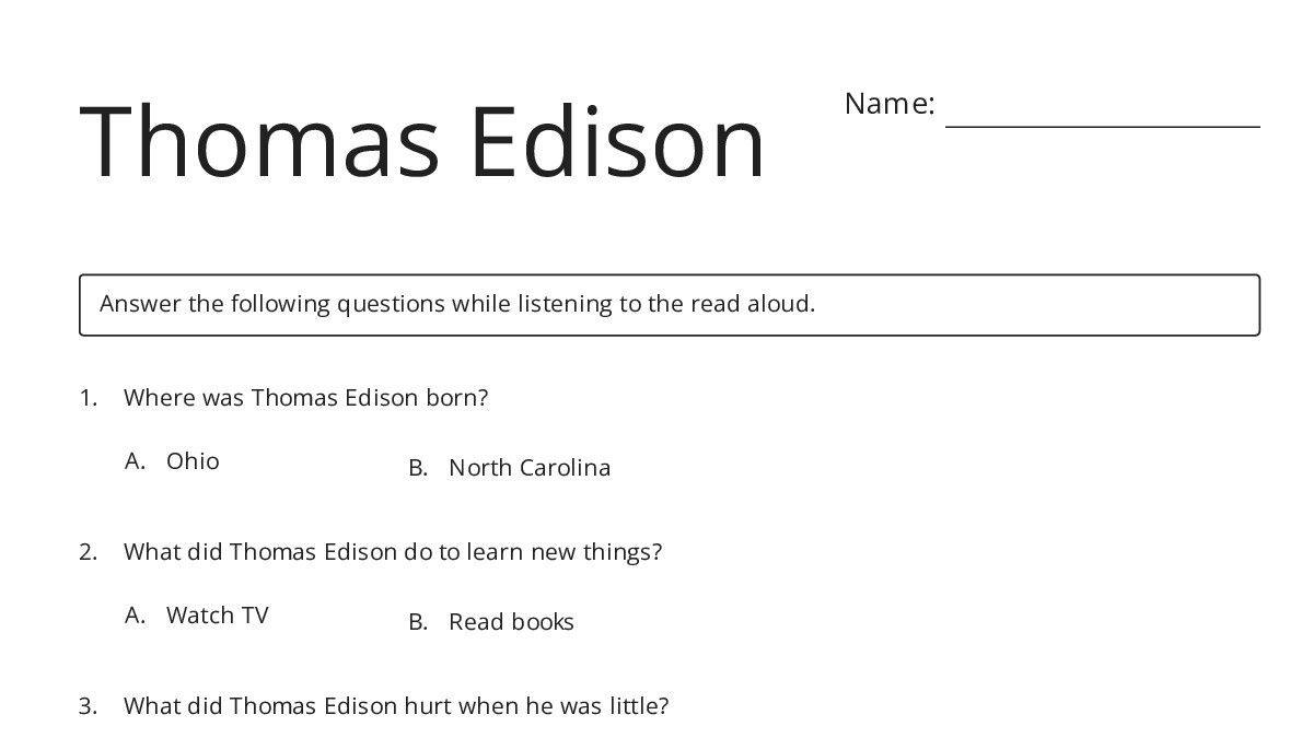 Thomas Edison - My Worksheet Maker: Create Your Own Worksheets