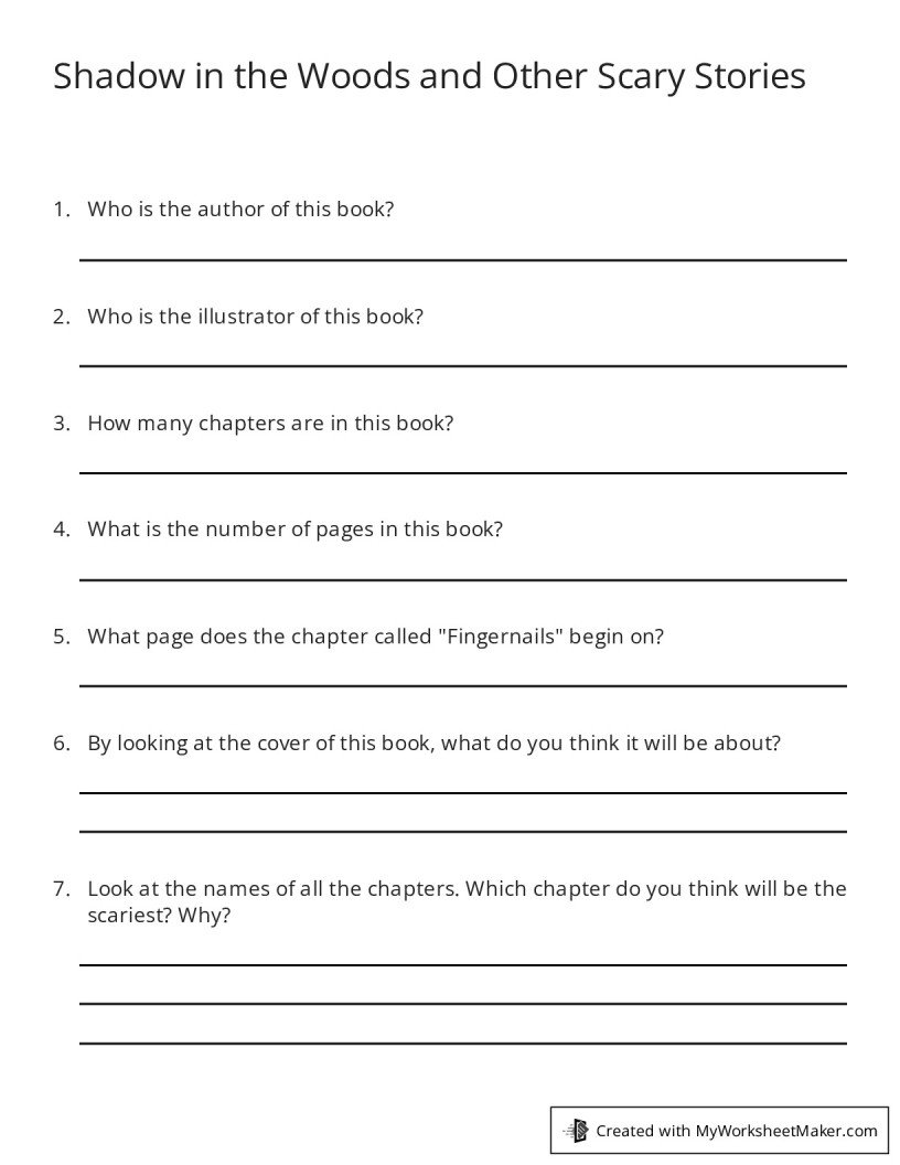Shadow in the Woods and Other Scary Stories - My Worksheet Maker ...