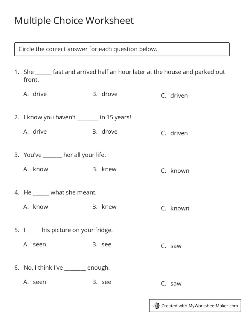 Multiple Choice Worksheet - My Worksheet Maker: Create Your Own Worksheets