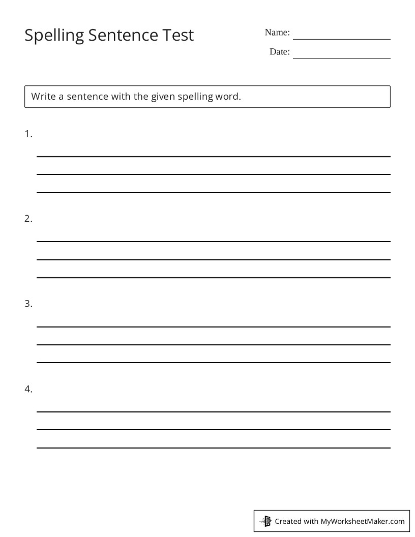 Spelling Sentence Test - My Worksheet Maker: Create Your Own Worksheets