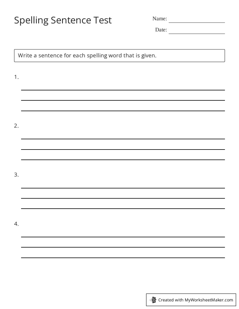 Spelling Sentence Test - My Worksheet Maker: Create Your Own Worksheets