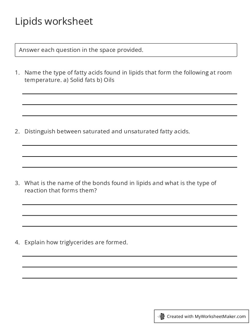 Lipids worksheet - My Worksheet Maker: Create Your Own Worksheets