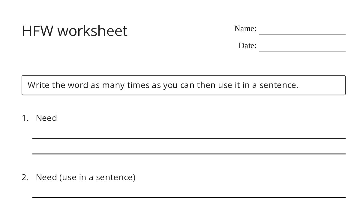 HFW worksheet - My Worksheet Maker: Create Your Own Worksheets