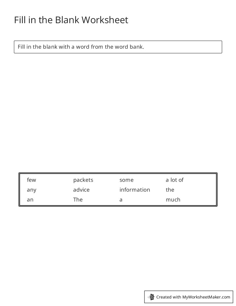 Fill in the Blank Worksheet - My Worksheet Maker: Create Your Own ...