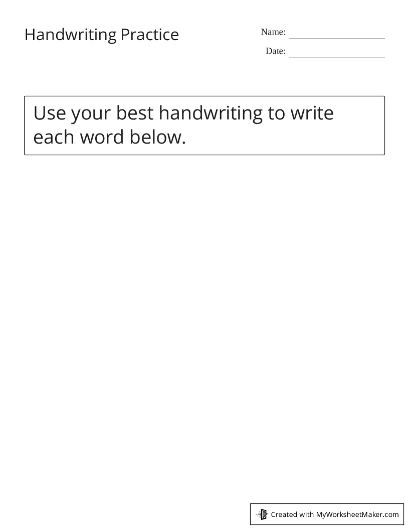 Handwriting Practice - My Worksheet Maker: Create Your Own Worksheets