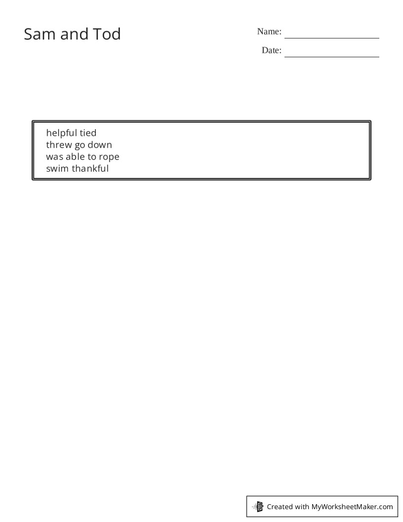Sam and Tod - My Worksheet Maker: Create Your Own Worksheets