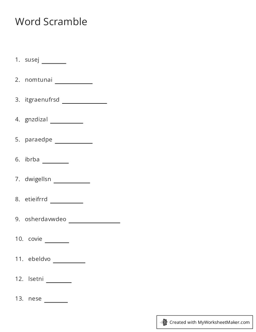 Word Scramble - My Worksheet Maker: Create Your Own Worksheets