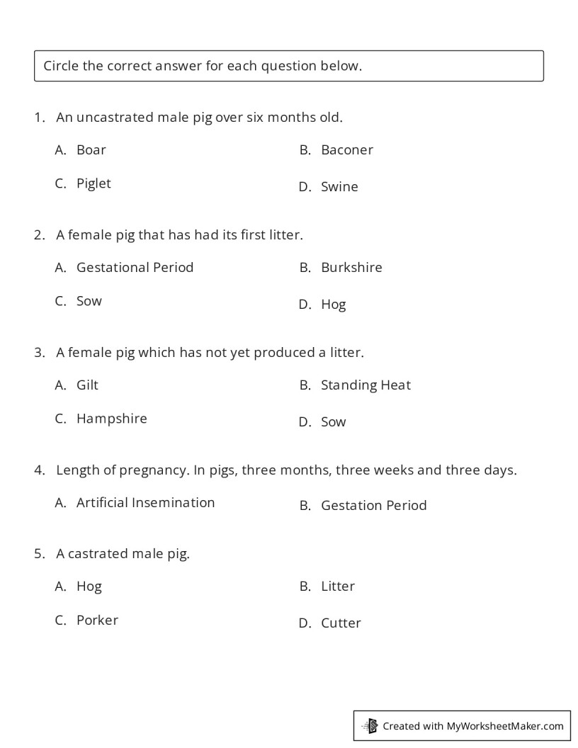 Multiple Choice Worksheet - My Worksheet Maker: Create Your Own Worksheets