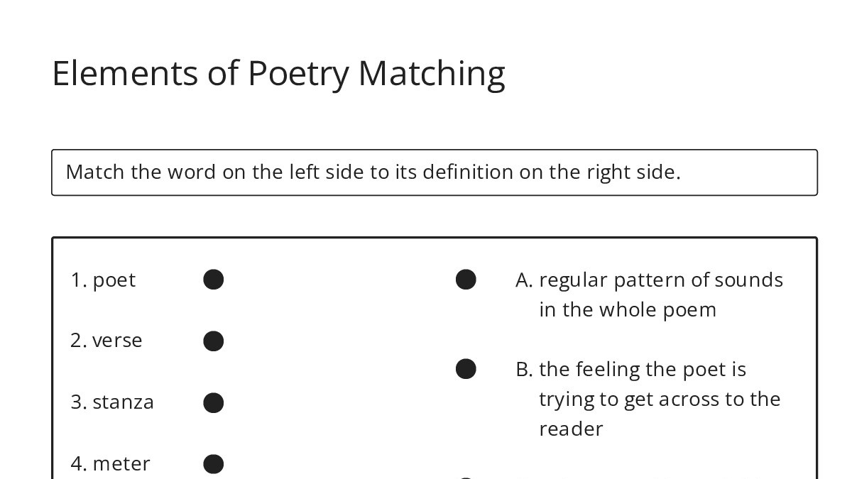 Elements of Poetry Matching - My Worksheet Maker: Create Your Own ...