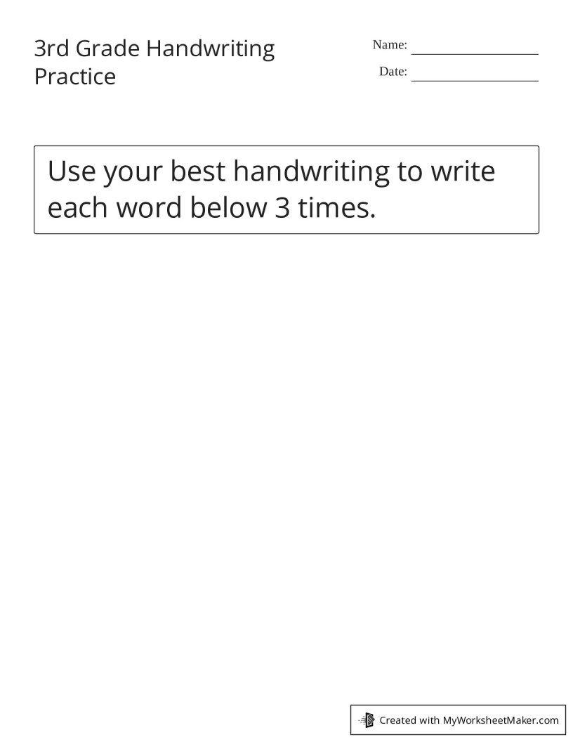 3rd Grade Handwriting Practice - My Worksheet Maker: Create Your Own ...