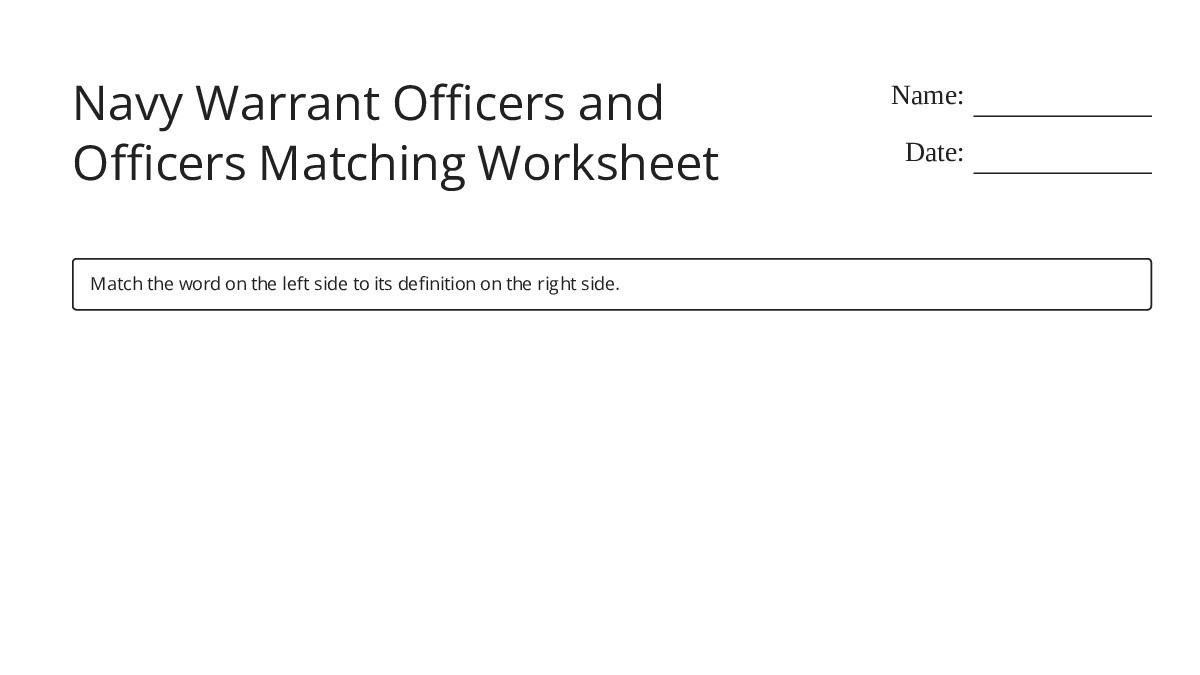 Navy Warrant Officers and Officers Matching Worksheet - My Worksheet ...