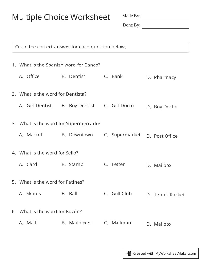 Multiple Choice Worksheet - My Worksheet Maker: Create Your Own Worksheets