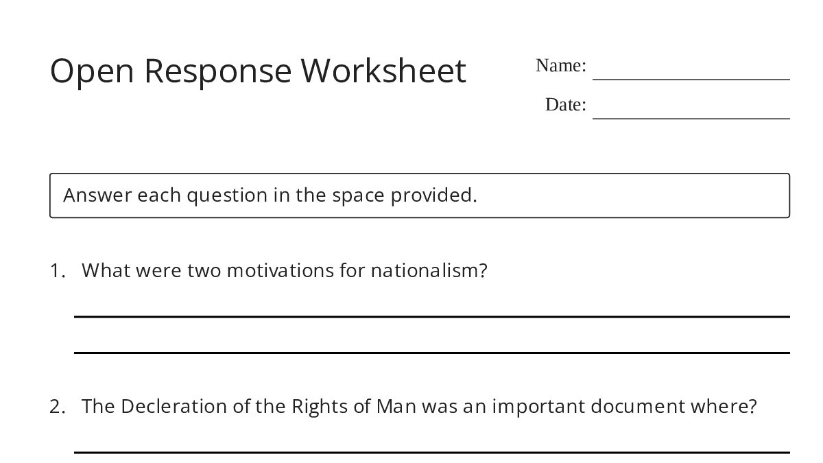 Open Response Worksheet - My Worksheet Maker: Create Your Own Worksheets