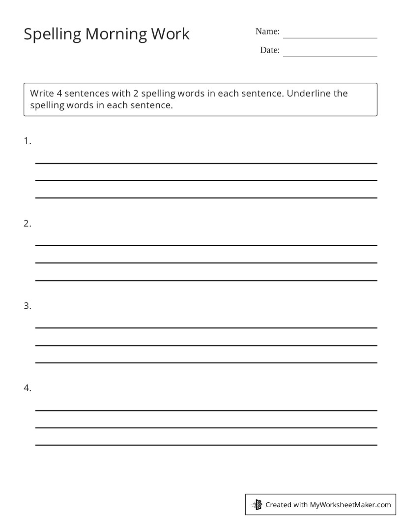 Spelling Morning Work - My Worksheet Maker: Create Your Own Worksheets