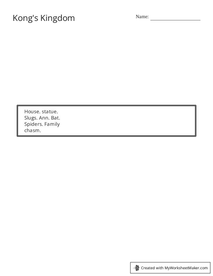 Kong's Kingdom - My Worksheet Maker: Create Your Own Worksheets