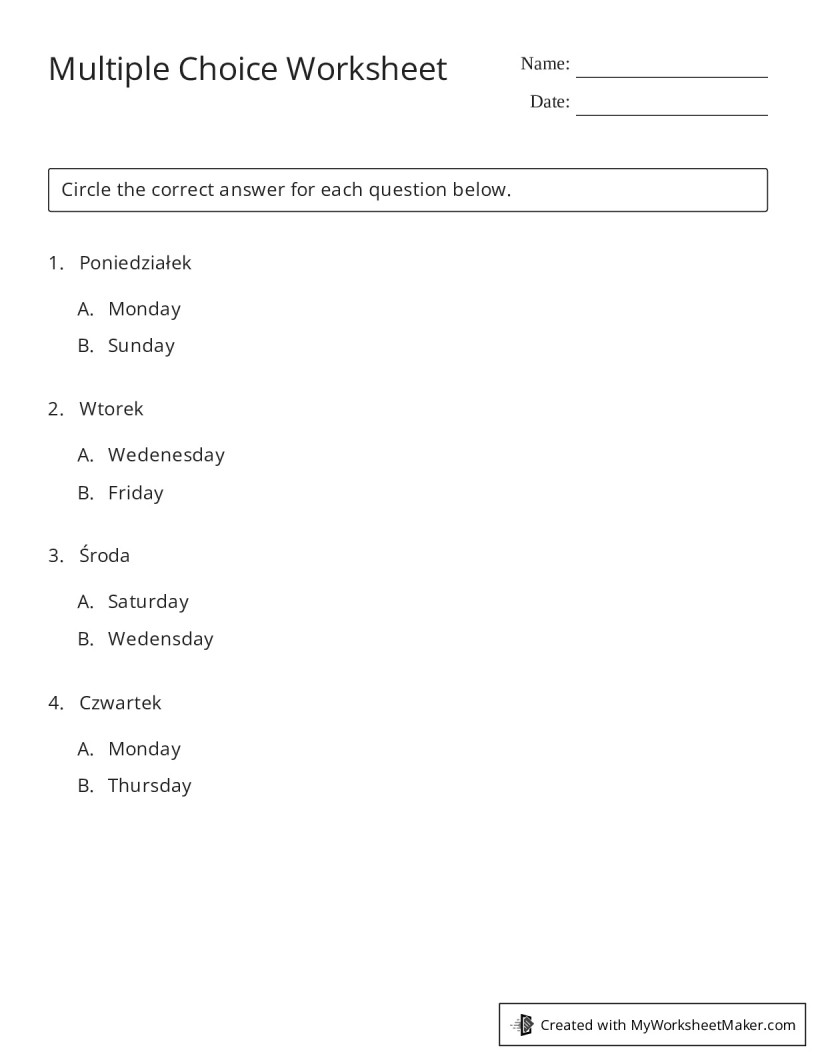 Multiple Choice Worksheet - My Worksheet Maker: Create Your Own Worksheets