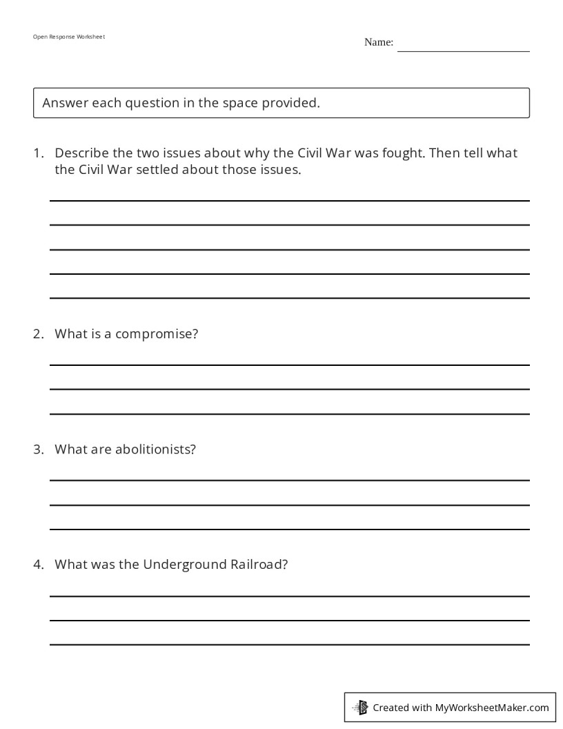 Open Response Worksheet - My Worksheet Maker: Create Your Own Worksheets