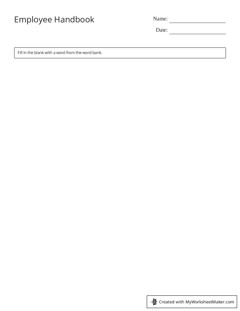 Employee Handbook - My Worksheet Maker: Create Your Own Worksheets