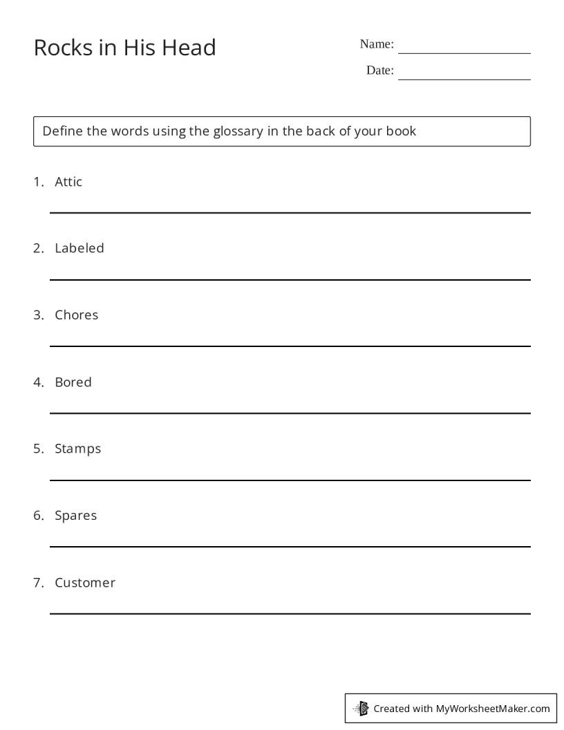 Rocks in His Head - My Worksheet Maker: Create Your Own Worksheets