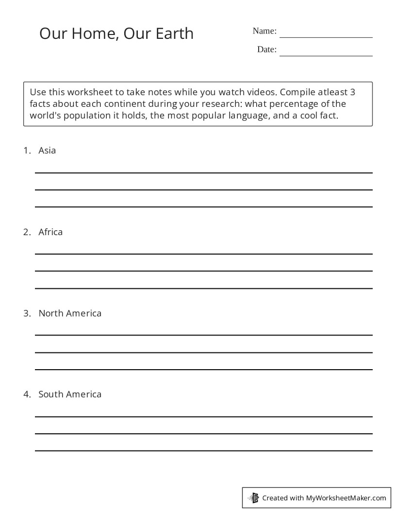 🏠 Our Home, Our Earth 🌎 - My Worksheet Maker: Create Your Own Worksheets