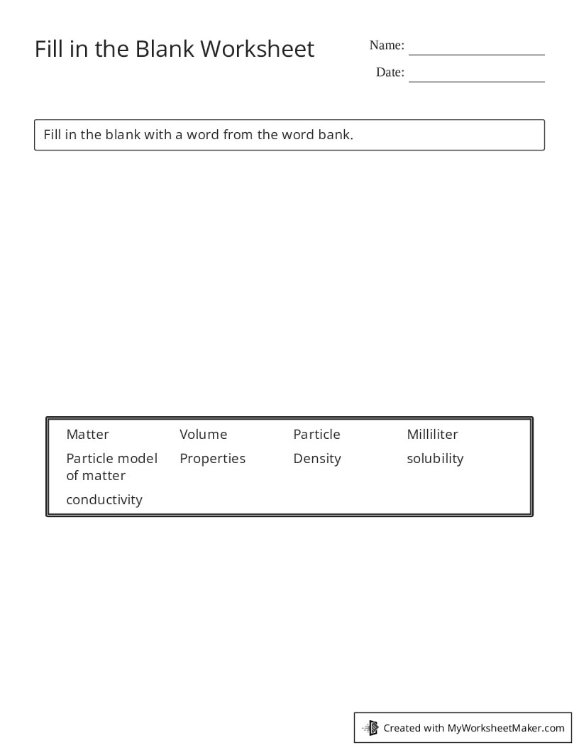 Fill in the Blank Worksheet - My Worksheet Maker: Create Your Own ...