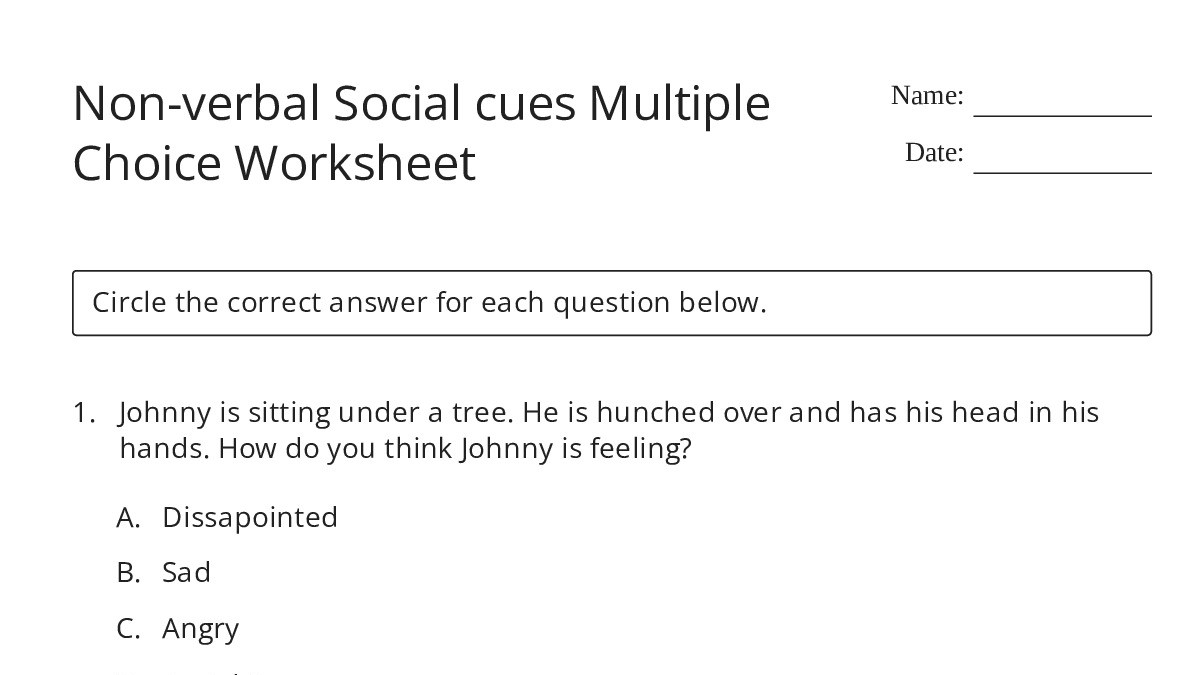 Non-verbal Social cues Multiple Choice Worksheet - My Worksheet Maker ...