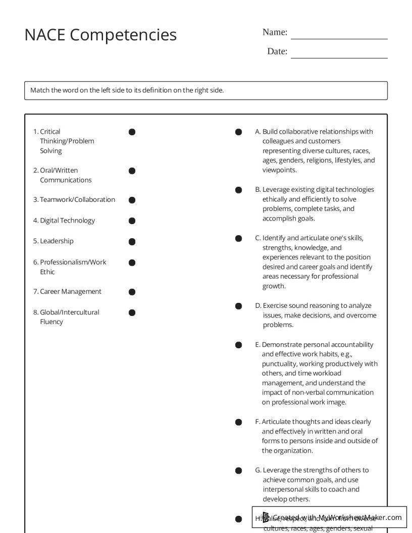 NACE Competencies - My Worksheet Maker: Create Your Own Worksheets