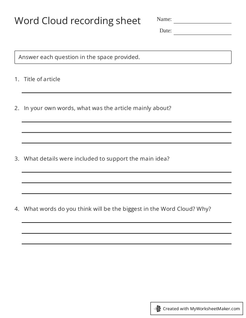 Word Cloud recording sheet - My Worksheet Maker: Create Your Own Worksheets