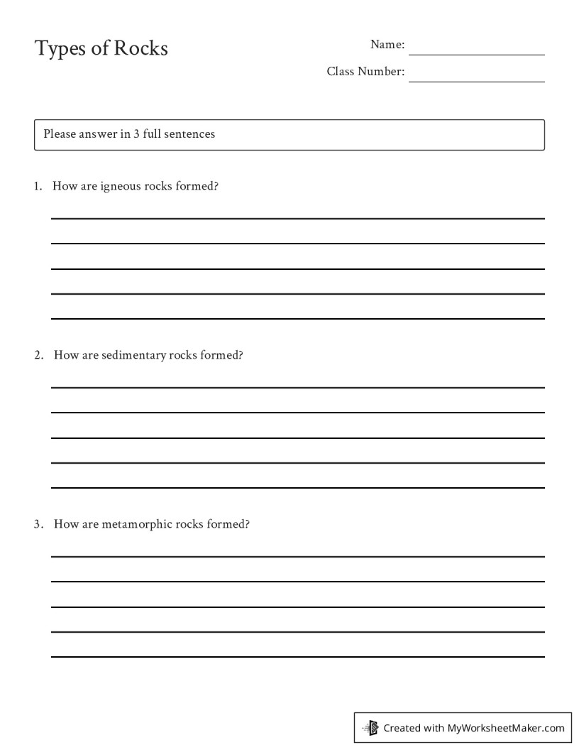 Types of Rocks - My Worksheet Maker: Create Your Own Worksheets