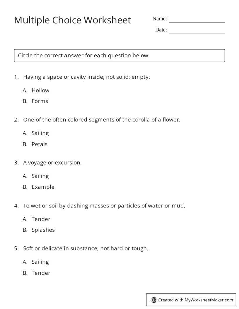 Multiple Choice Worksheet - My Worksheet Maker: Create Your Own Worksheets