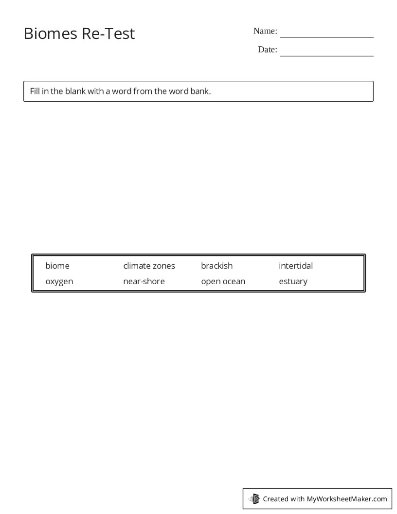 Biomes Re-Test - My Worksheet Maker: Create Your Own Worksheets