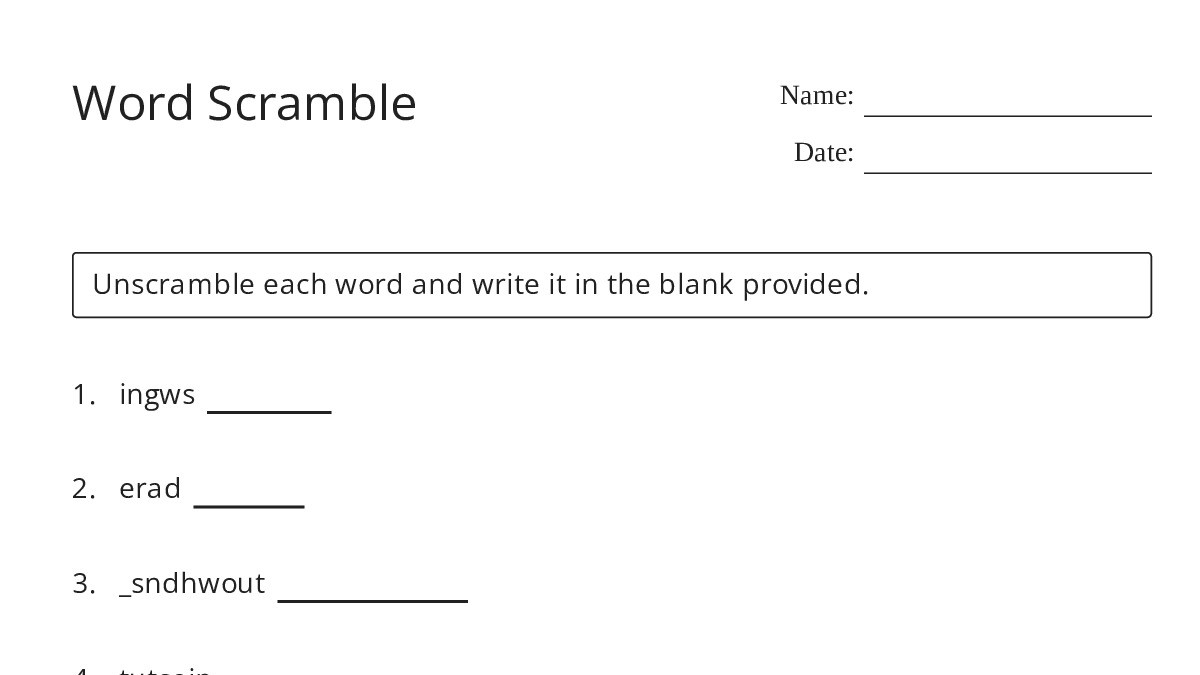 Word Scramble - My Worksheet Maker: Create Your Own Worksheets