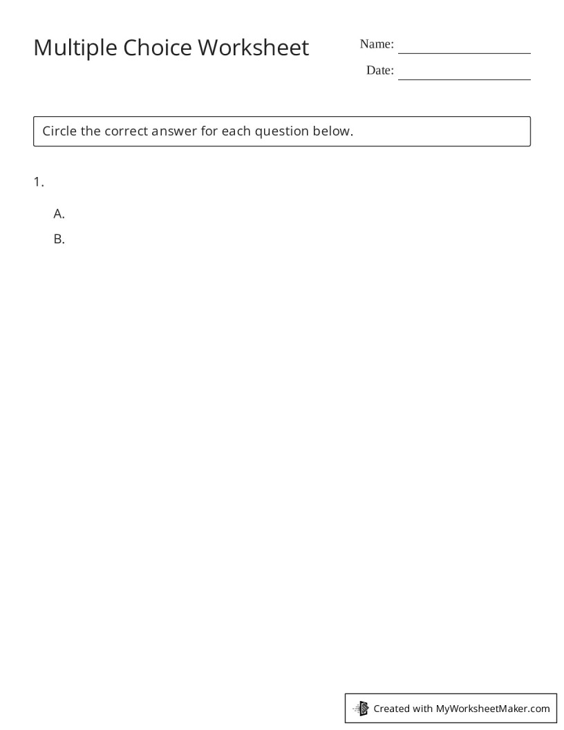 Multiple Choice Worksheet - My Worksheet Maker: Create Your Own Worksheets