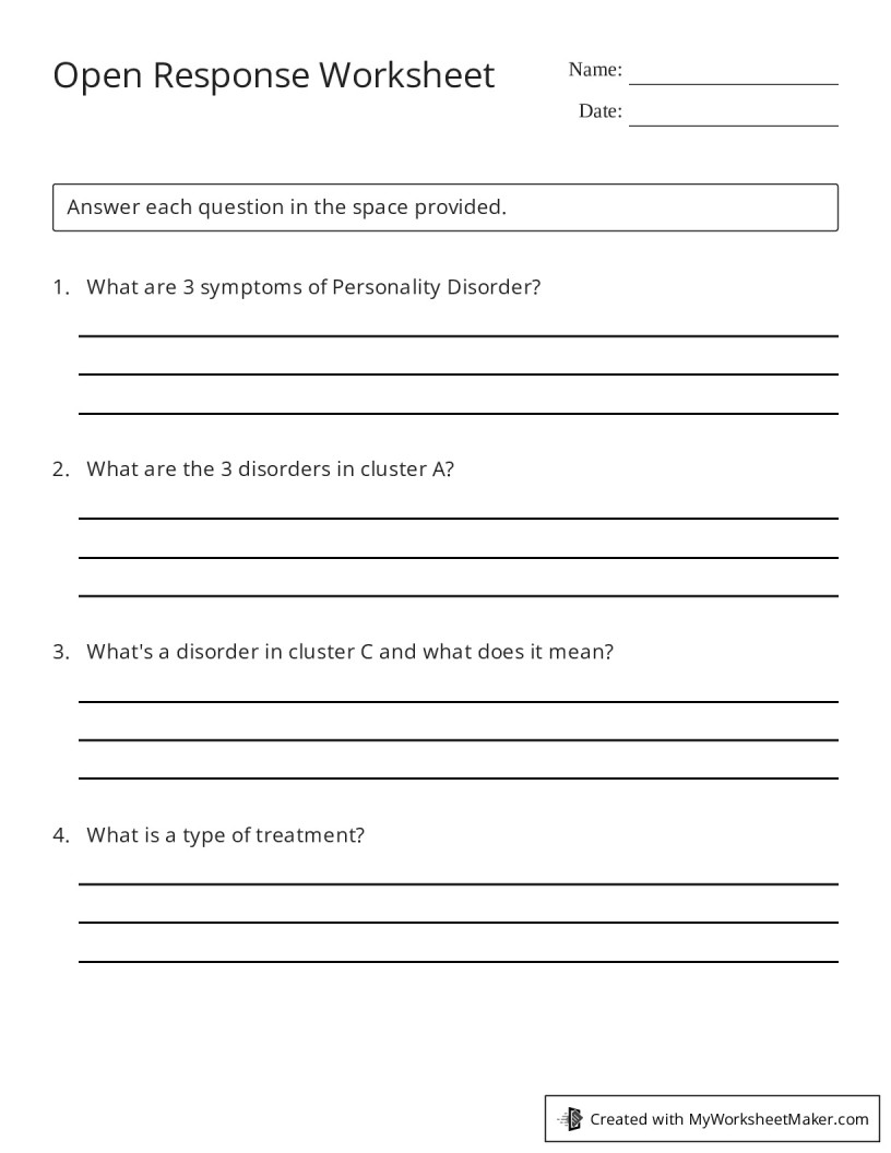 Open Response Worksheet - My Worksheet Maker: Create Your Own Worksheets