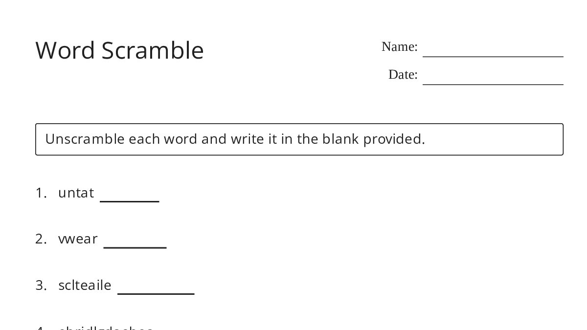 Word Scramble - My Worksheet Maker: Create Your Own Worksheets