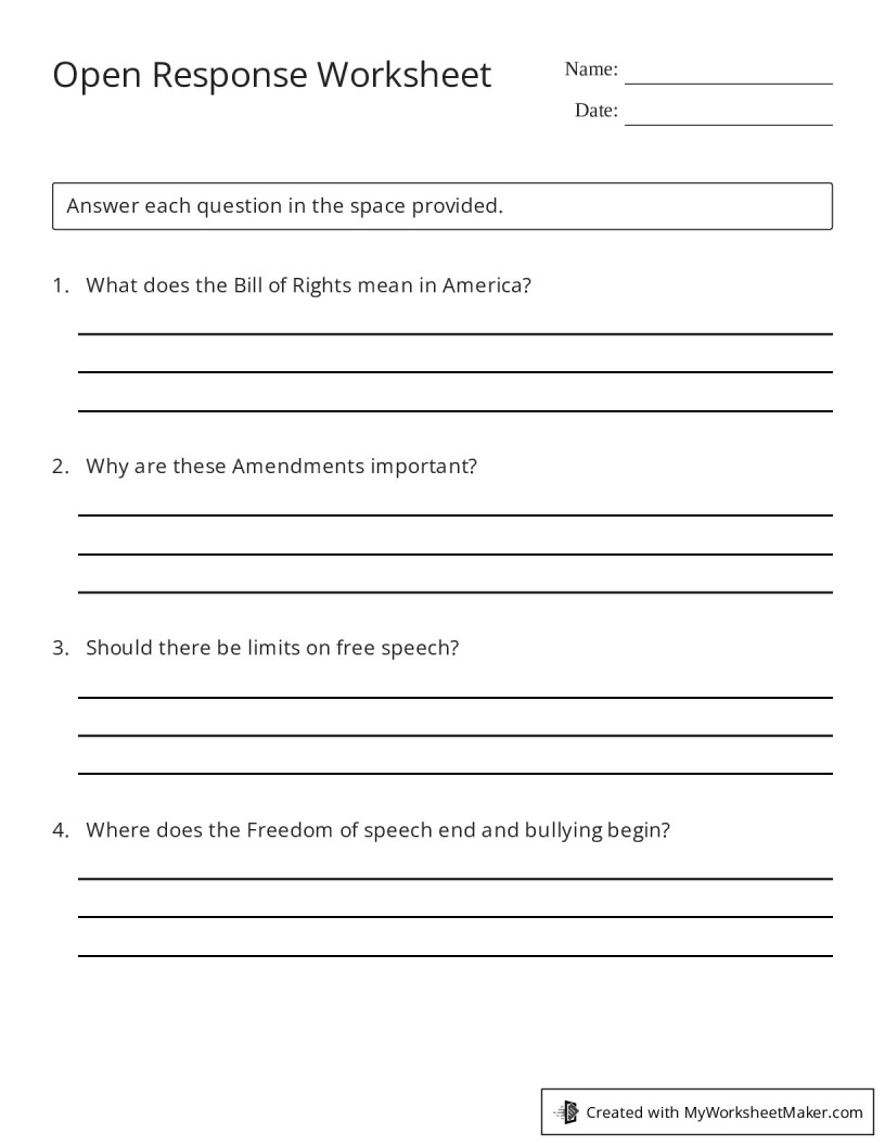 Open Response Worksheet - My Worksheet Maker: Create Your Own Worksheets