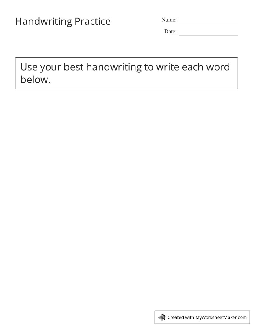 Handwriting Practice - My Worksheet Maker: Create Your Own Worksheets