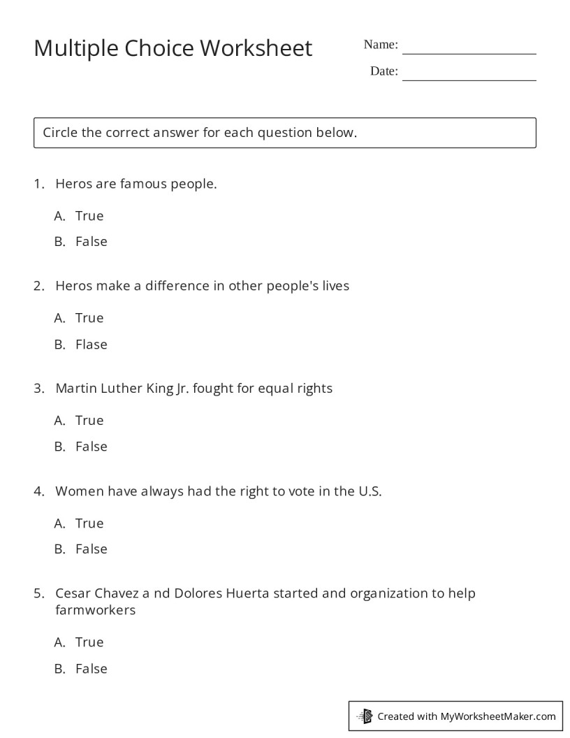 Multiple Choice Worksheet - My Worksheet Maker: Create Your Own Worksheets