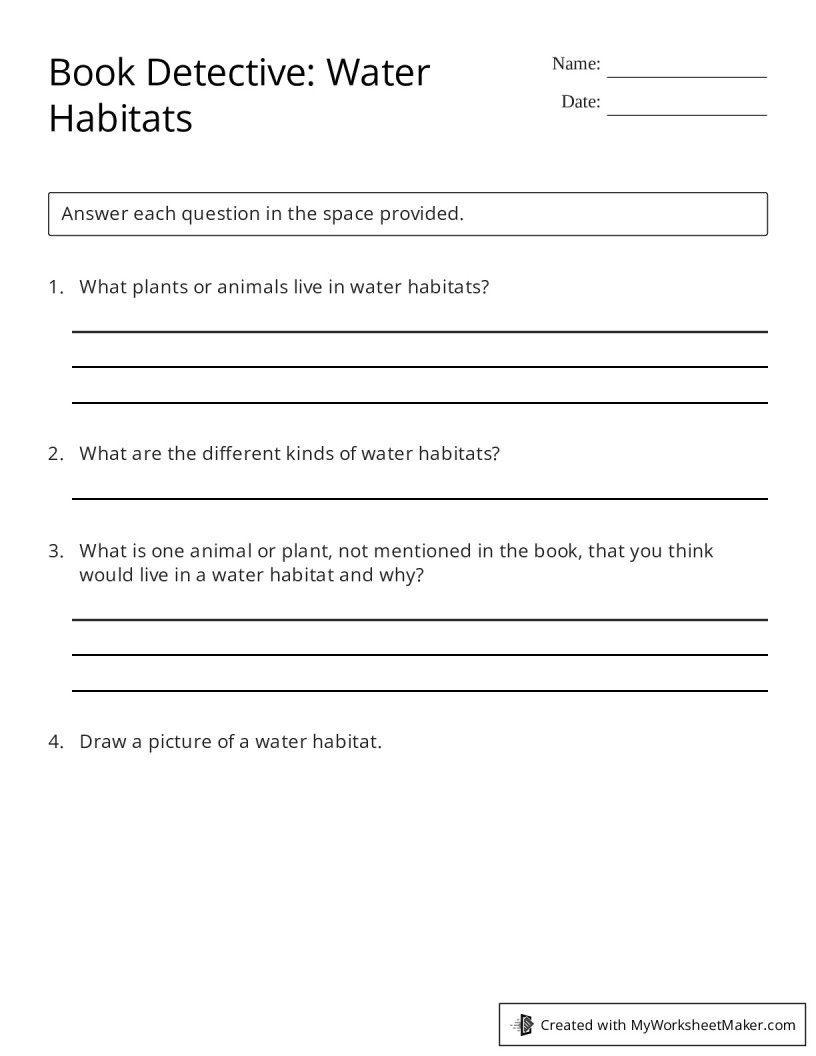 Book Detective: Water Habitats - My Worksheet Maker: Create Your Own ...
