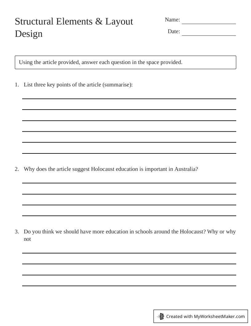 Structural Elements & Layout Design - My Worksheet Maker: Create Your ...