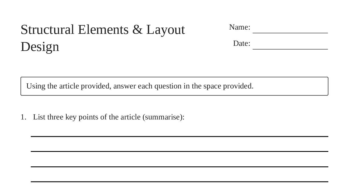 Structural Elements & Layout Design - My Worksheet Maker: Create Your ...
