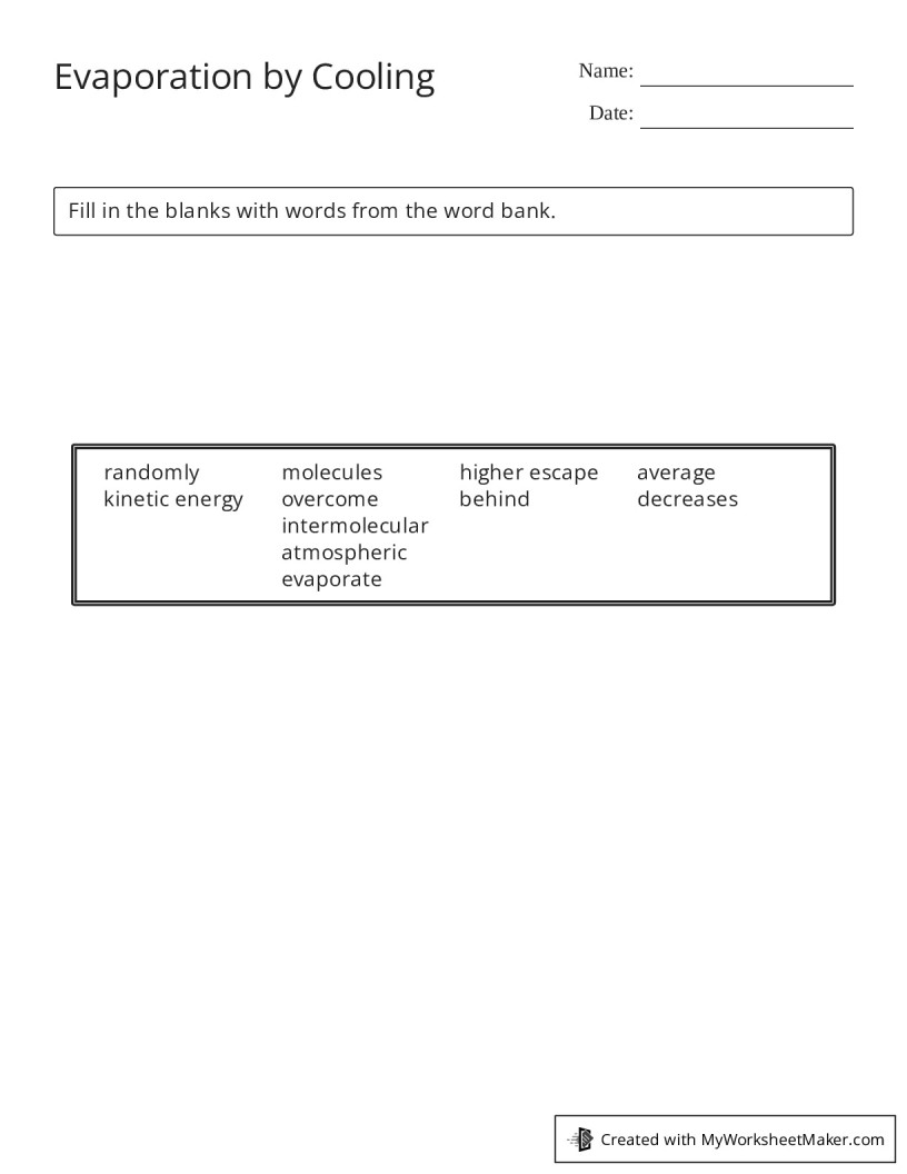 Evaporation by Cooling - My Worksheet Maker: Create Your Own Worksheets