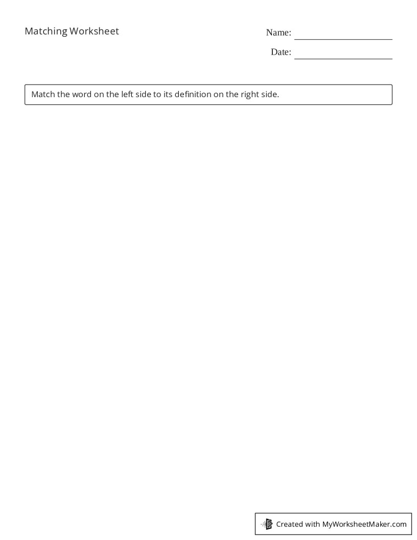 Matching Worksheet - My Worksheet Maker: Create Your Own Worksheets