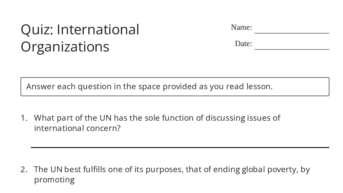 Quiz: International Organizations - My Worksheet Maker: Create Your Own ...