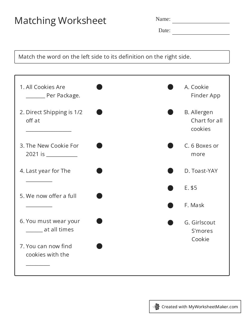 Matching Worksheet - My Worksheet Maker: Create Your Own Worksheets