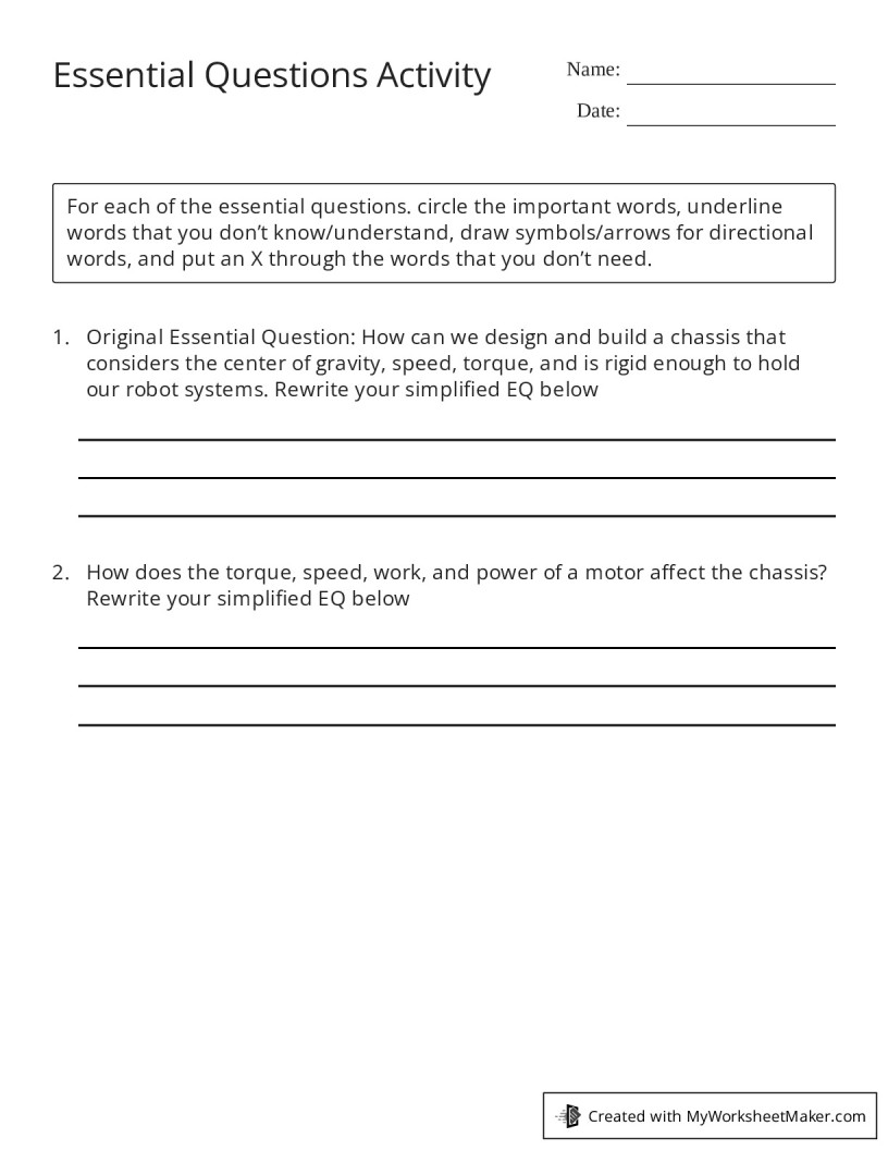 Essential Questions Activity - My Worksheet Maker: Create Your Own ...