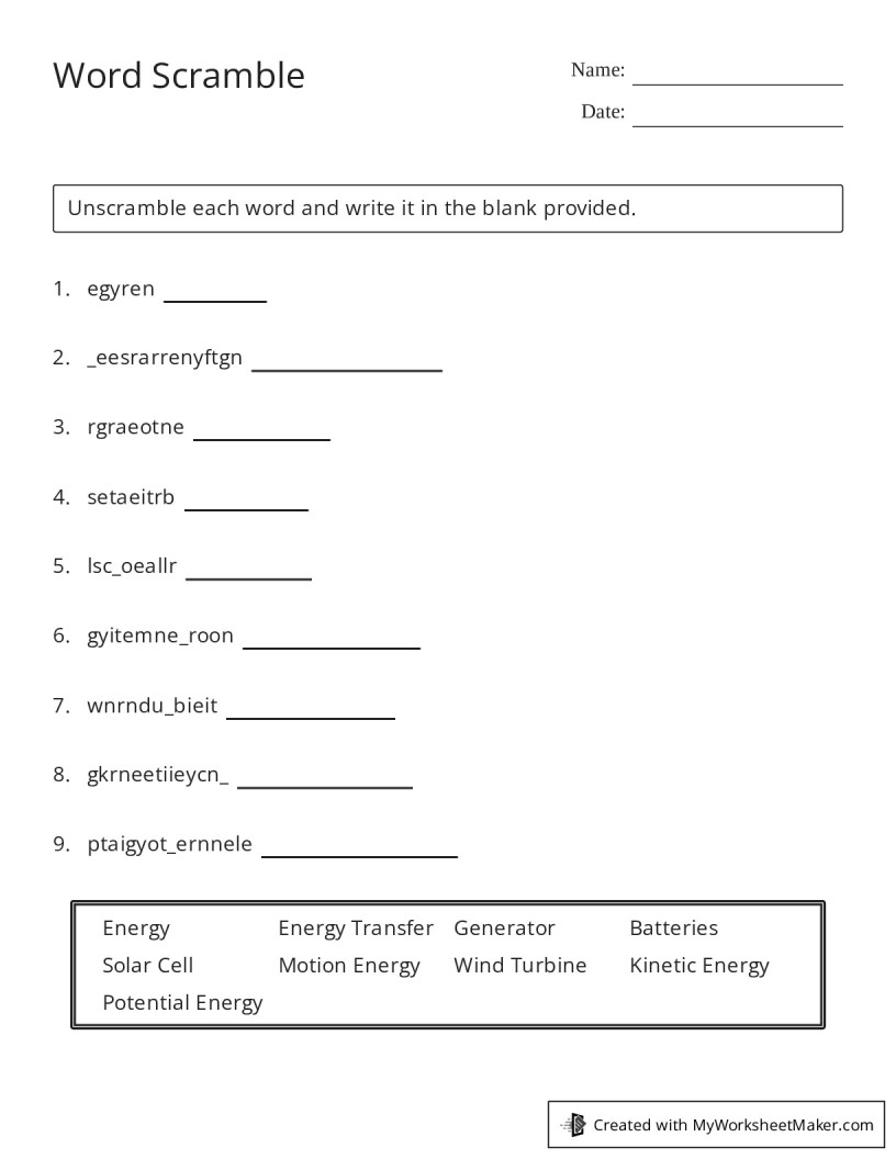 Word Scramble - My Worksheet Maker: Create Your Own Worksheets