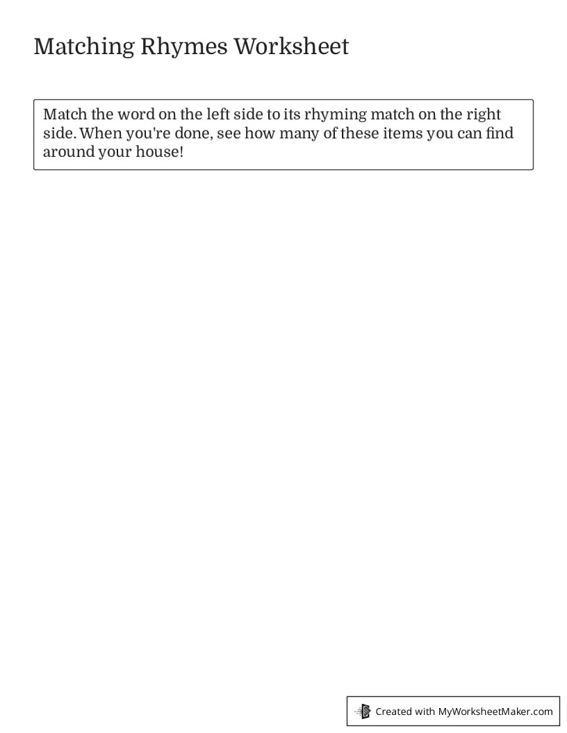 Matching Rhymes Worksheet - My Worksheet Maker: Create Your Own Worksheets