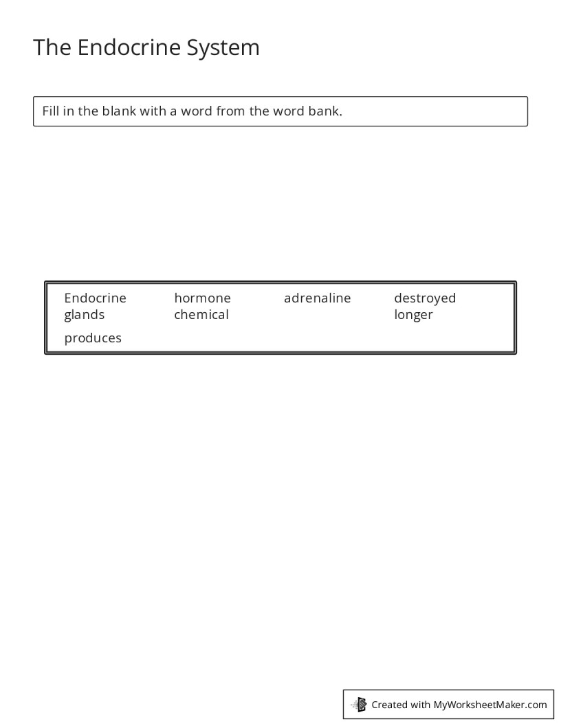 The Endocrine System - My Worksheet Maker: Create Your Own Worksheets