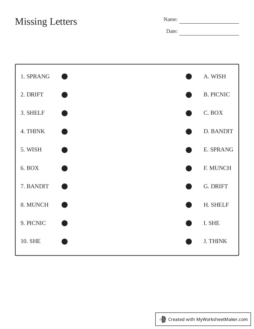Missing Letters - My Worksheet Maker: Create Your Own Worksheets